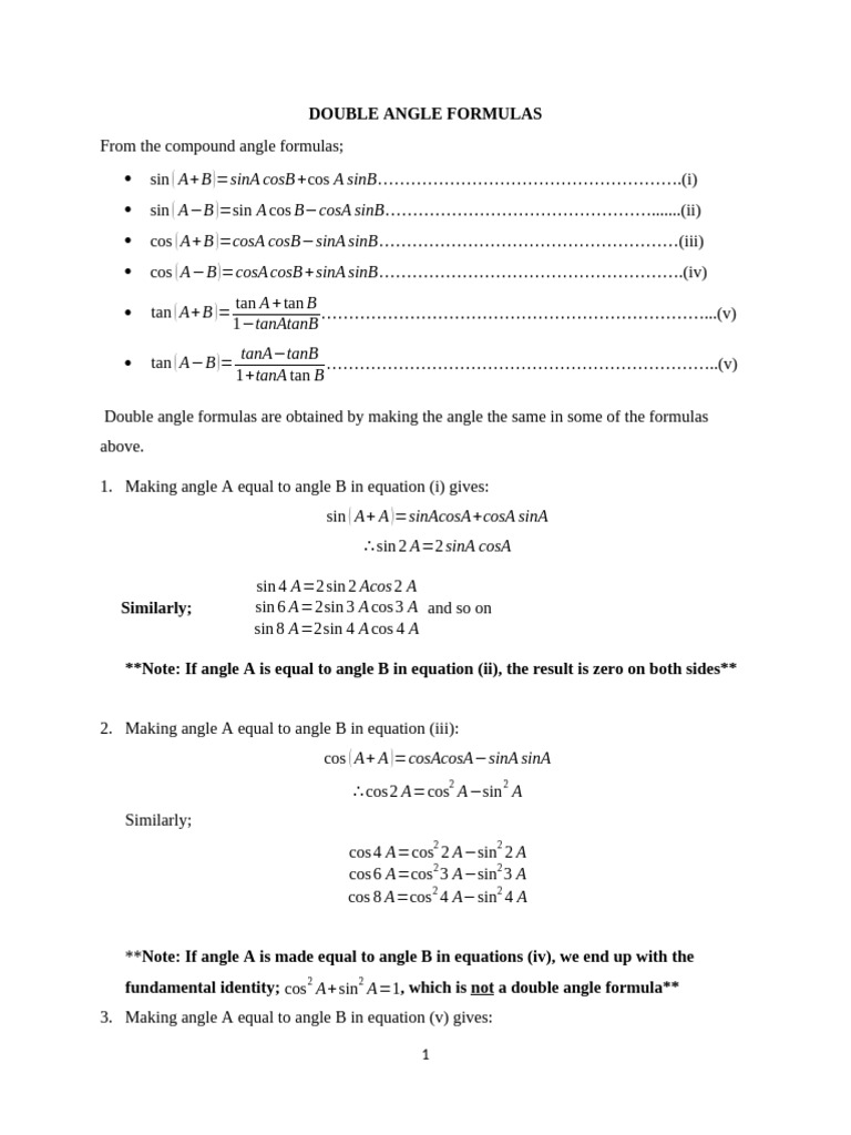 Lecture 3 - Double angle identities | PDF | Geometry | Mathematical ...