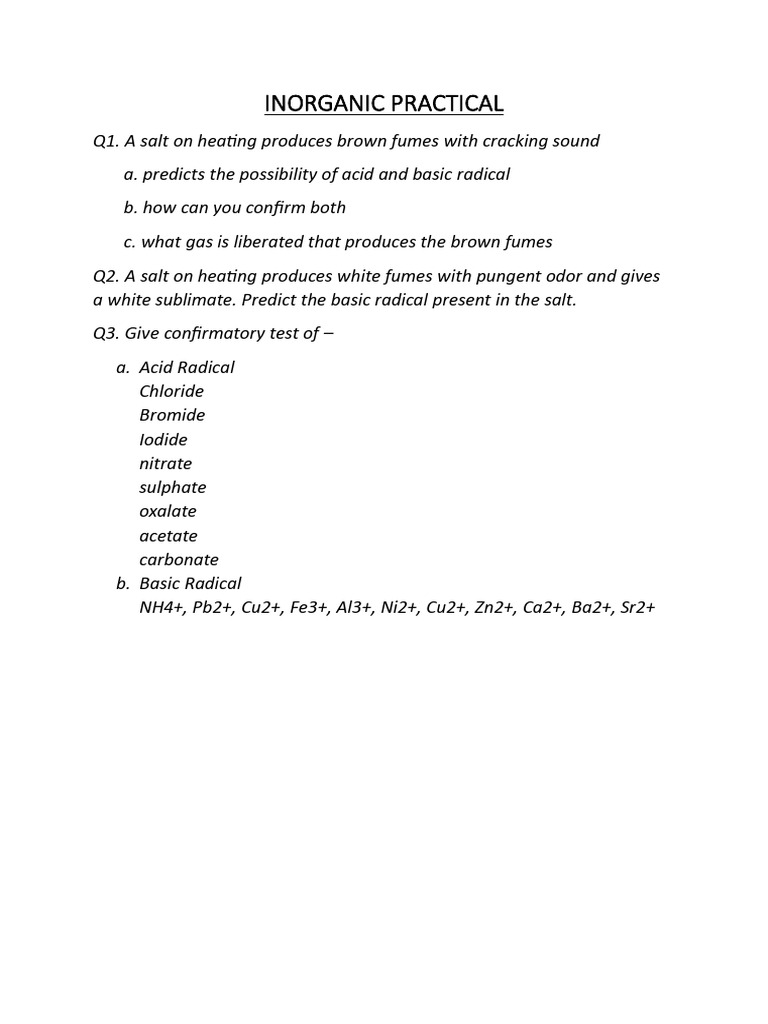 Inorganic Practical | PDF | Ammonium | Salt (Chemistry)