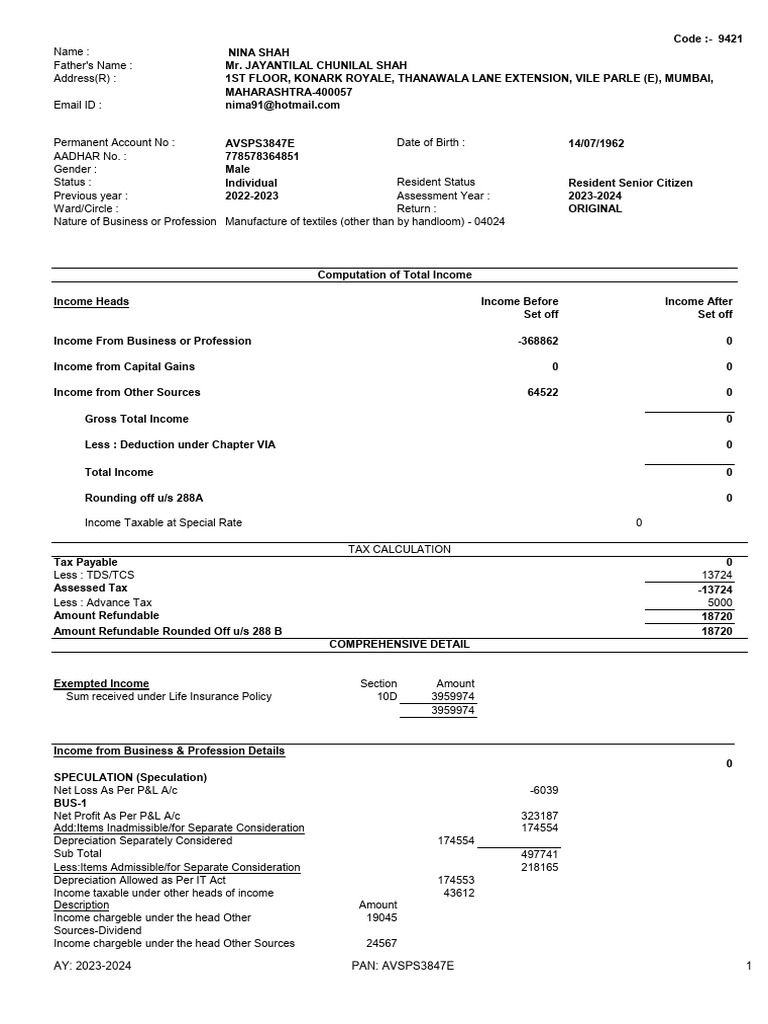 Nina Shah -Coi - f.y 2022-23 | PDF | Income | Income Statement
