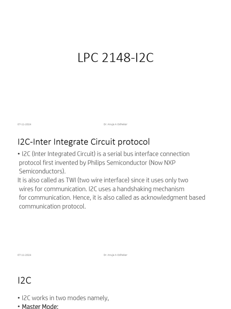 LPC2148 I2C Protocol Overview | PDF