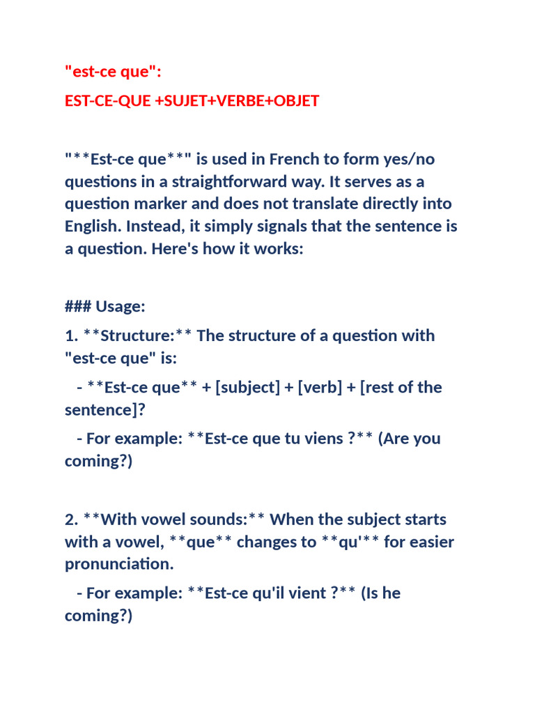 Est CE QUE (INTERROGATION | PDF | French Language | English Language