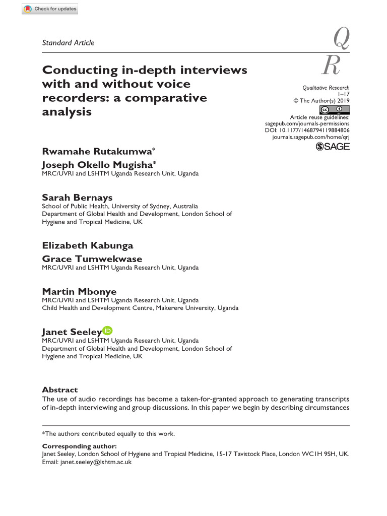 Conducting In-Depth Interviews With and Without Voice Recorders: A Comparative Analysis | PDF ...