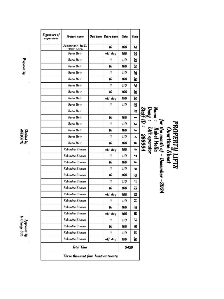 Overtime Sheet | PDF