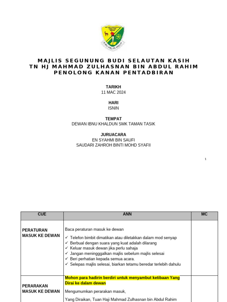 Teks Juruacara Majlis Persaraan TN HJ Mahmad Zulhasnan | PDF