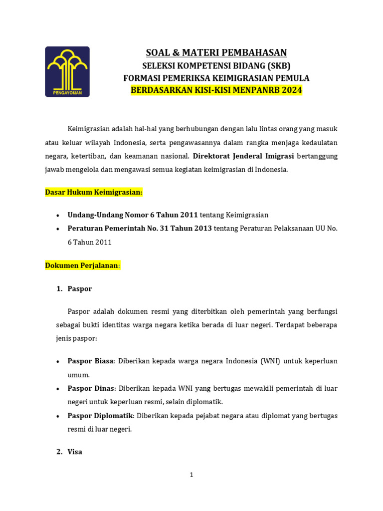 SKB Keimigrasian 2024: Panduan Lengkap | PDF
