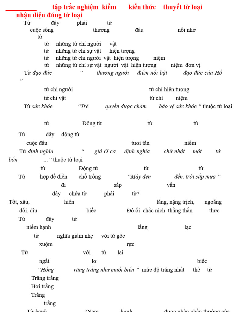 He Thong Bai Tap Ve Tu Loai Lop 4 | PDF