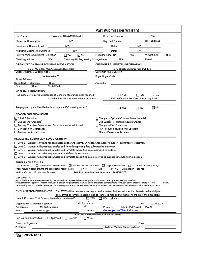 Part Submission Warrant Guide | PDF