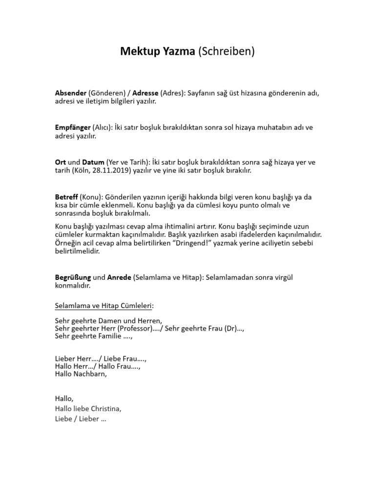 Mektup Yazma (Schreiben) | PDF