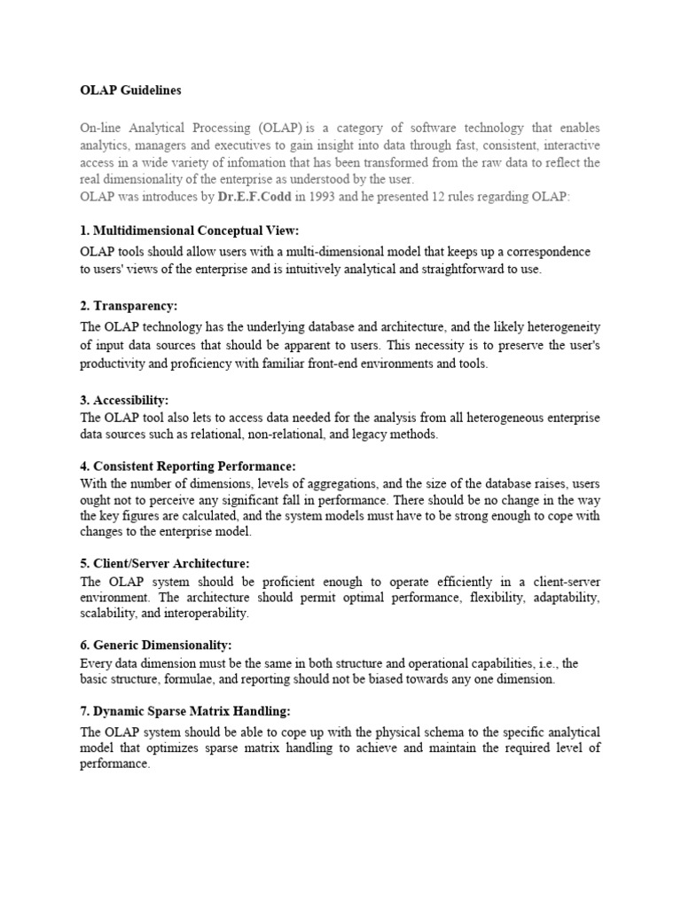 OLAP Guidelines Codd | PDF | Data | Computer Data