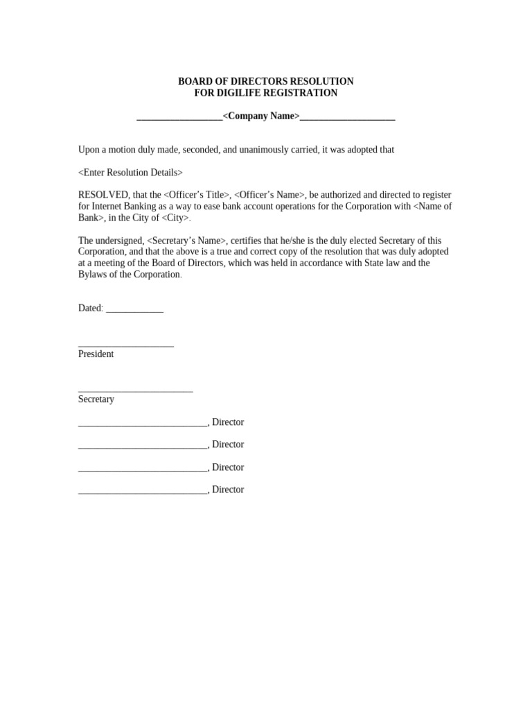 Board Resolution Template | PDF