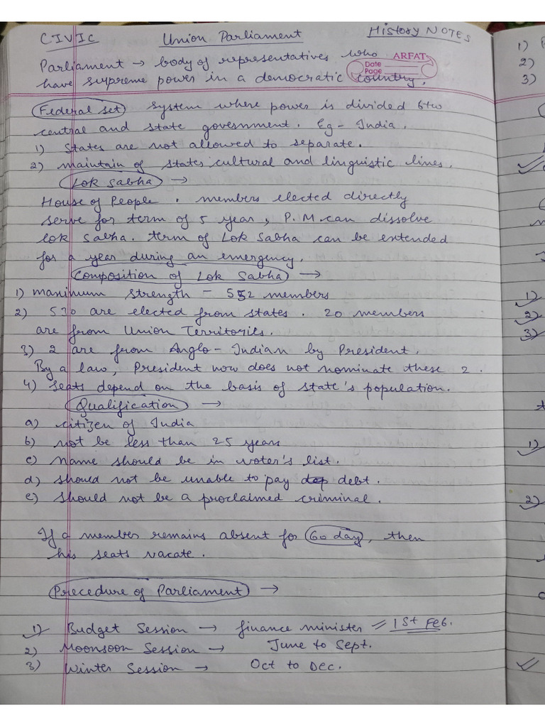 Civics Handwritten Revision Notes of All Chapters | PDF