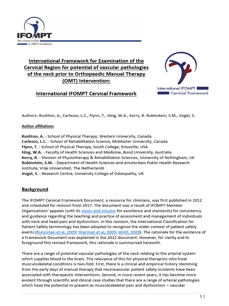 IFOMPT Cervical Framework 2020 Overview | PDF | Physical Examination ...