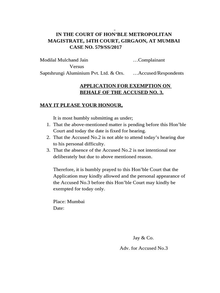 Exemption Application Pdf