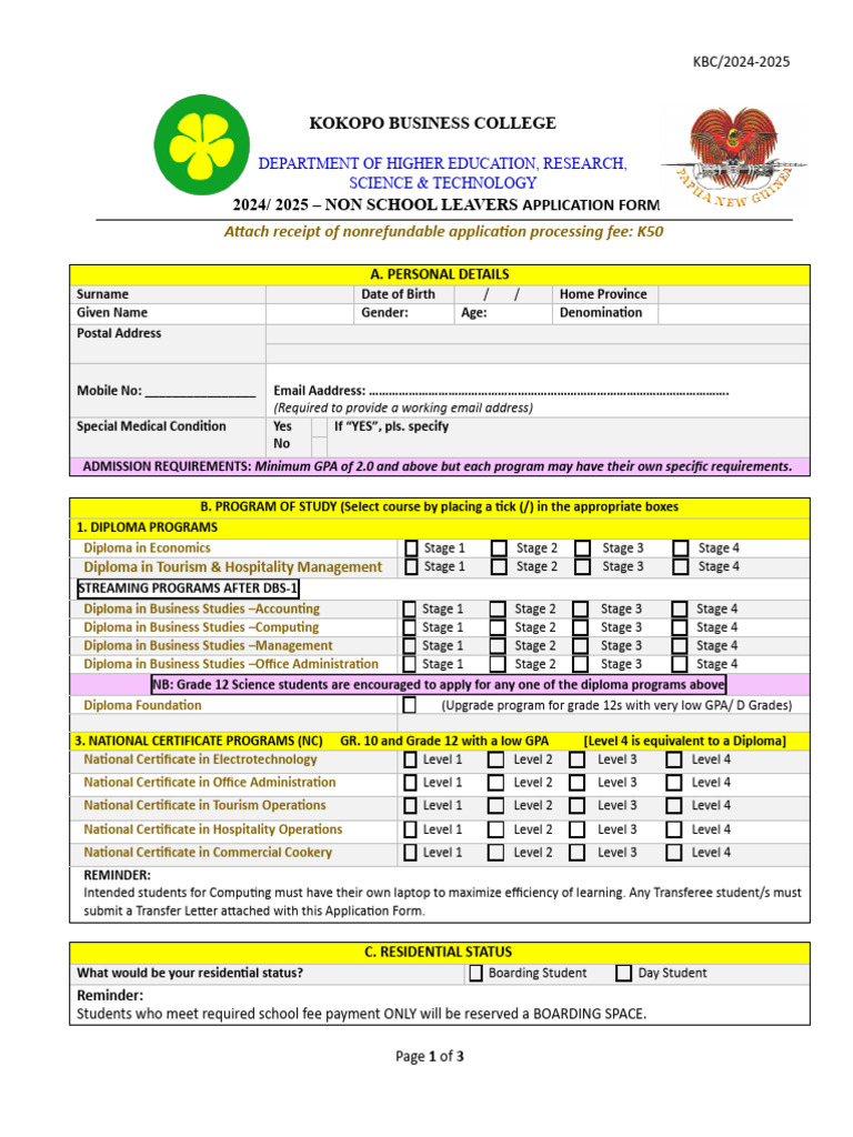 2024-2025 Kbc Self Sponsor Application Form (1) | PDF