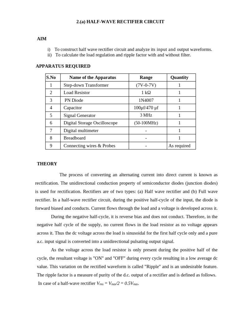 Exp - 2 Halfwae & Fullwave Diode Rectifier | PDF | Rectifier | Electrical Engineering