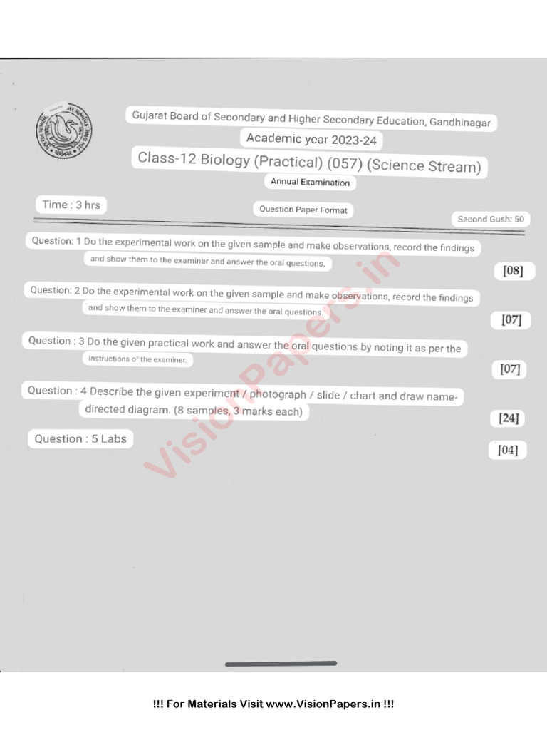 12th Biology Practical Exam Blueprint (2023-24) (Eng) [VisonPapers | PDF