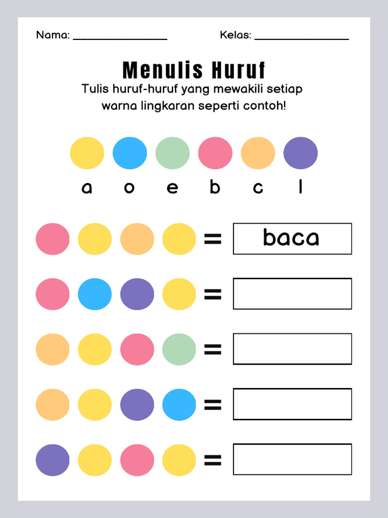 Menulis Huruf Lembar Kerja Warna-Warni Ilustrasi (2) | PDF