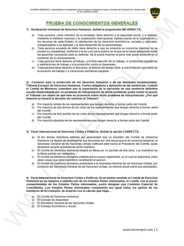 Simulacro GC 30 - Conocimientos (2024) | PDF | Relaciones internacionales | Política mundial