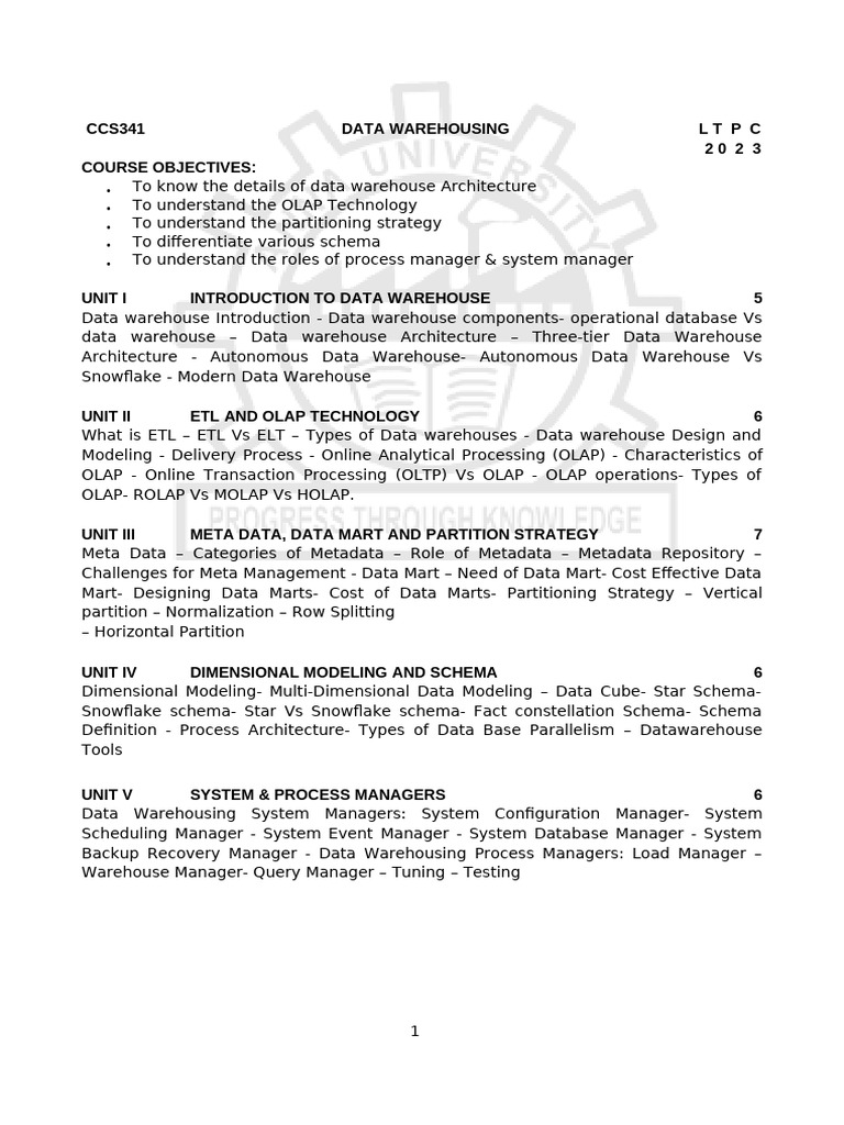 Data Warehousing Course Guide | PDF | Data Warehouse | Computing