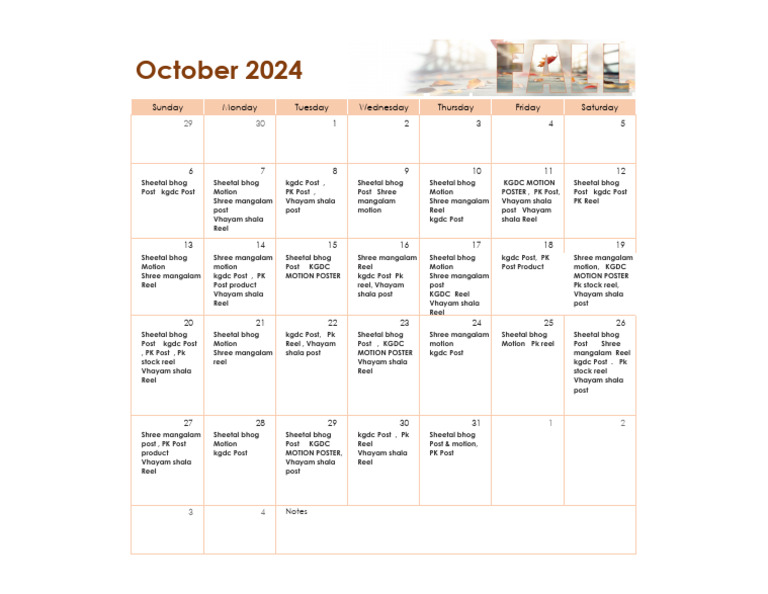 Oct Work Calender | PDF