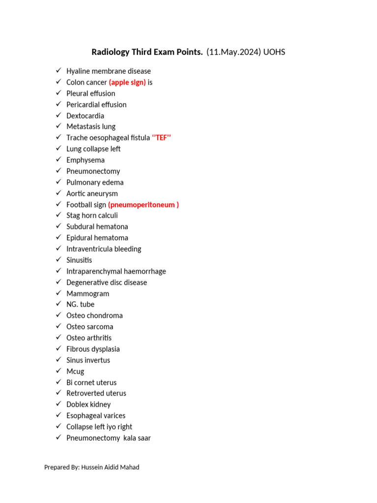 Radiology Third Exam Points | PDF