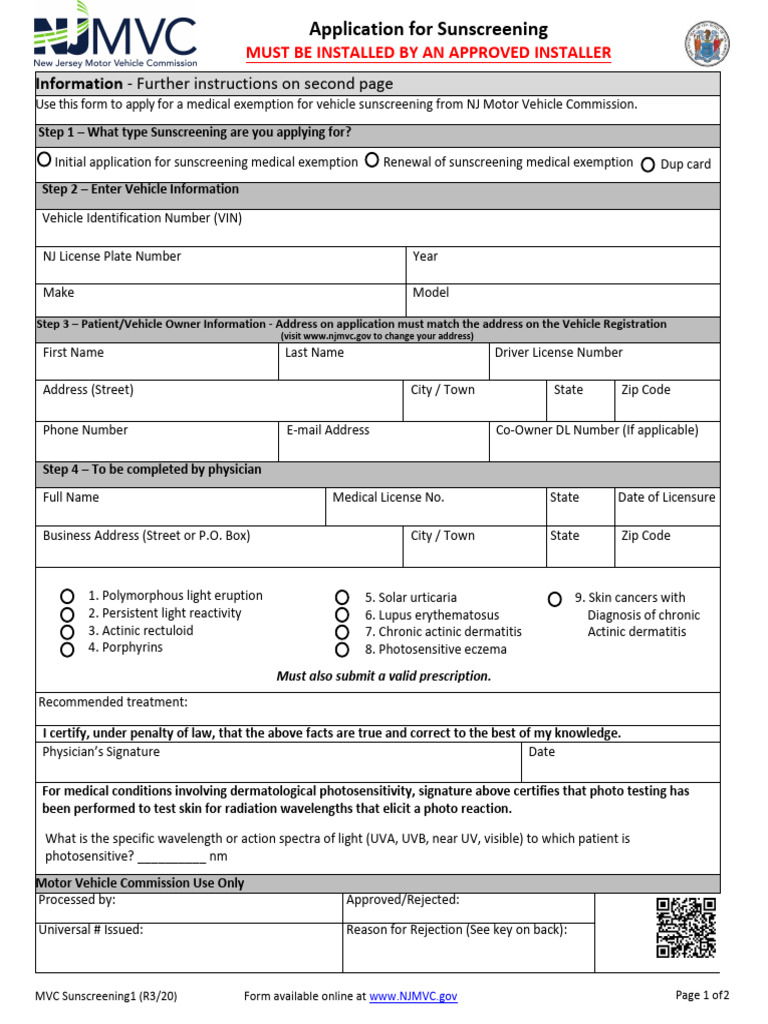 NJ Sunscreening Medical Exemption Form | PDF | Ultraviolet | Dermatology