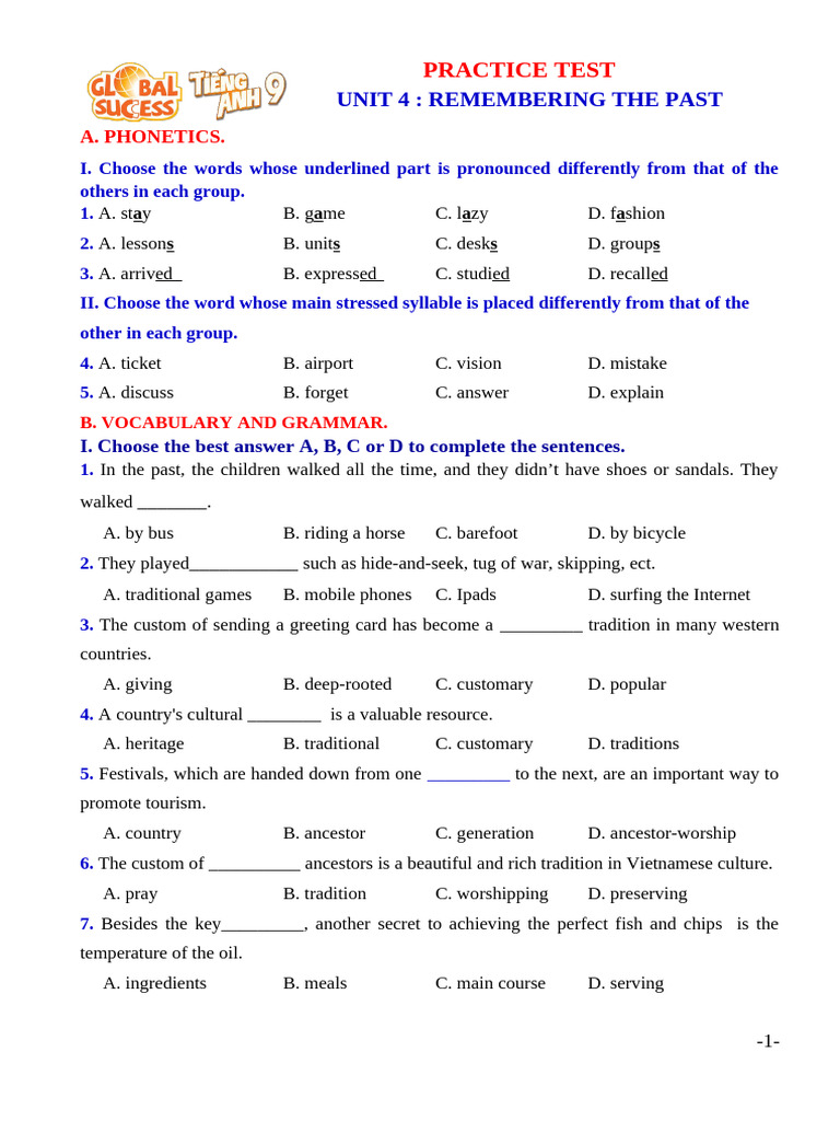 Practice Test Unit 4 - File (HS) | PDF | Thai Cuisine | Cuisine