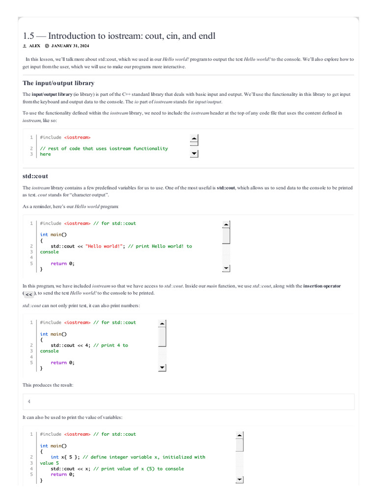 17 Introduction To Iostream Cout Cin and Endl | PDF | Computer Programming | Computer Engineering
