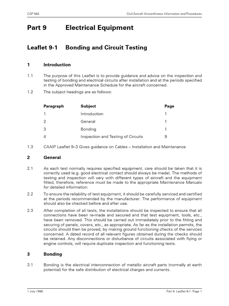 Leaflet 9-1 Bonding and Circuit Testing | PDF | Switch | Electrical ...
