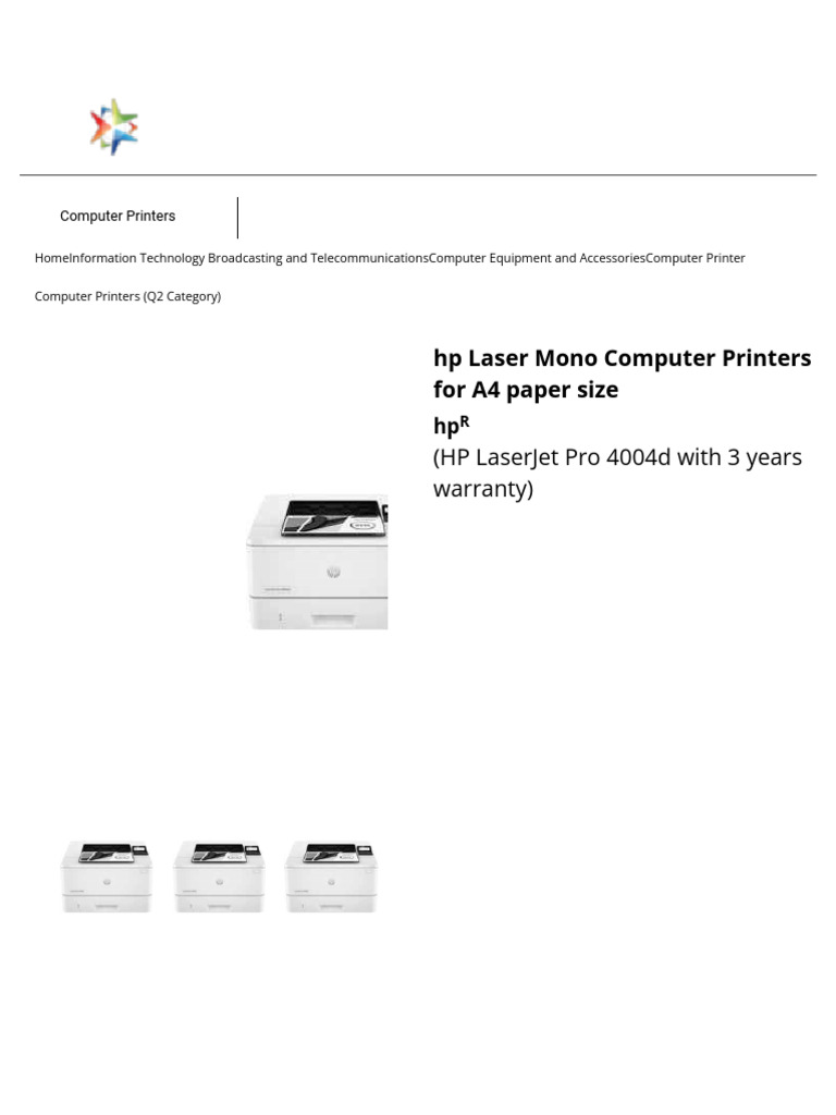 Buy HP Laser Mono Computer Printers For A4 Paper Size Online - Government e Marketplace (GeM ...