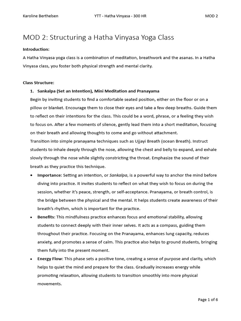 MOD 2 - Structuring A Hatha Vinyasa Yoga Class | PDF | Hatha Yoga ...