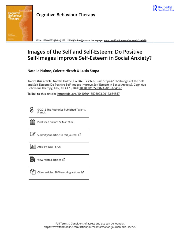 Images of the Self and Self-Esteem; Do Positive Self-Images Improve ...
