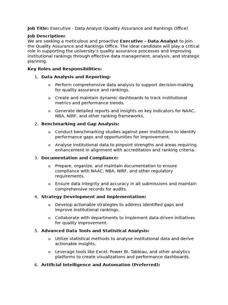 Data Analyst - Roles and Responsibilites | PDF | Data Analysis | Analytics