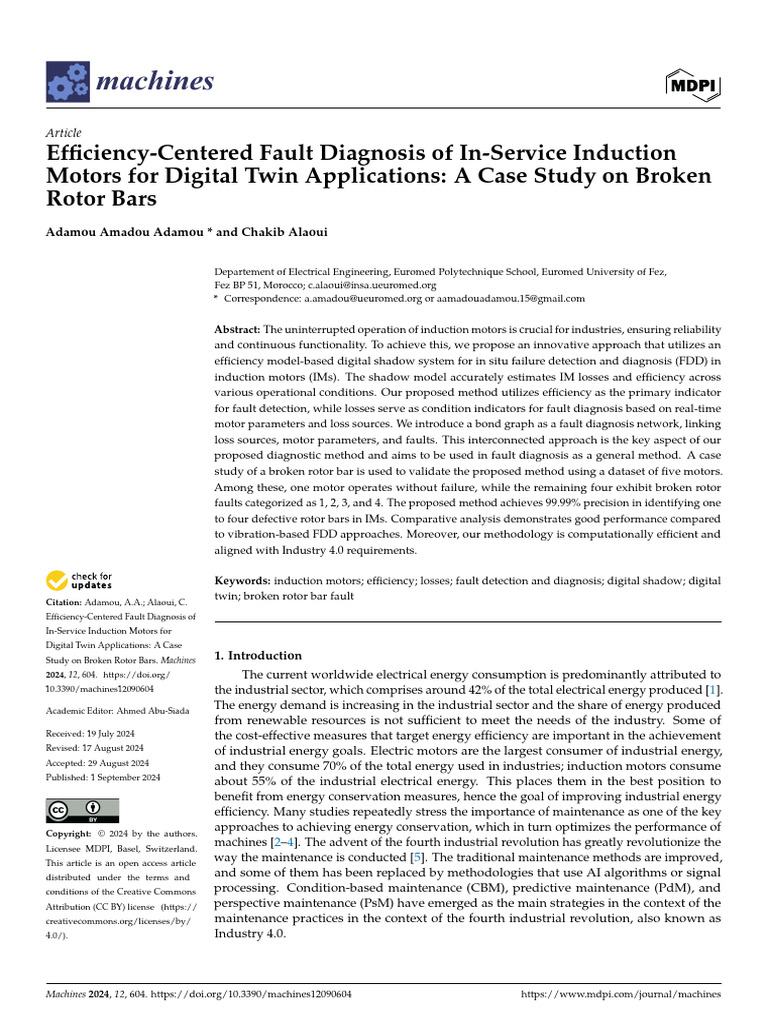 Efficiency-Centered Fault Diagnosis of In-Service Induction Motors for Digital Twin Applications ...