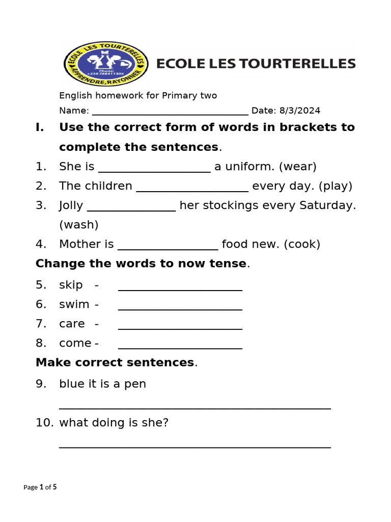 English Homework For Primary Two.2024 | PDF | Insects | Fly