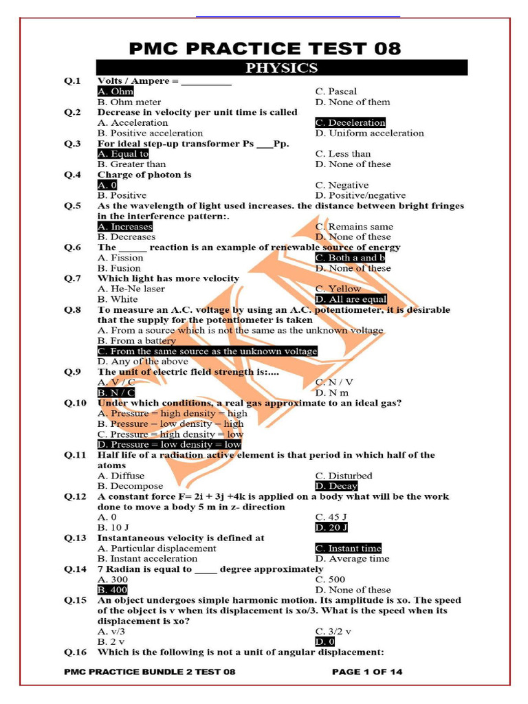PMC Paid Practice Test 08 Bundle 2 Unsolved Plspot | PDF