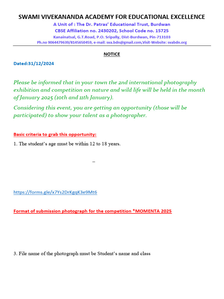 Notice For Momenta Photography Carnival 2024-25 | PDF