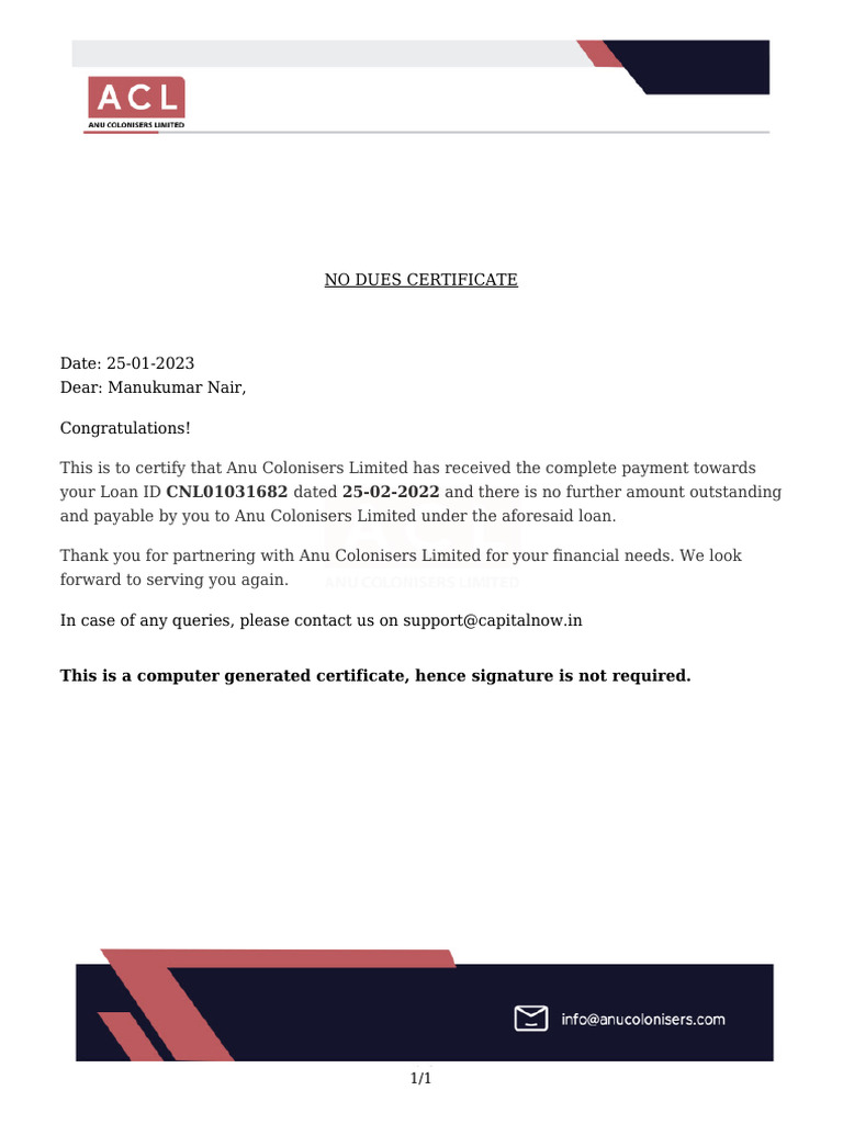 Noc Doc Certificate | PDF