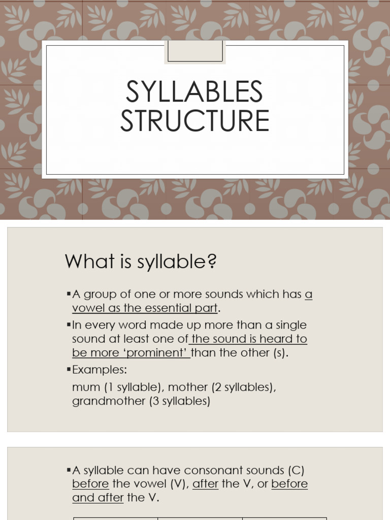 11. Syllables Structure | PDF | Syllable | Phonology