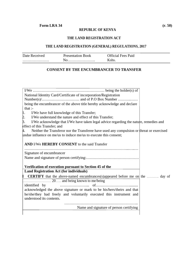 Form-LRA-34-CONSENT-BY-THE-ENCUMBRANCER-TO-TRANSFER | PDF