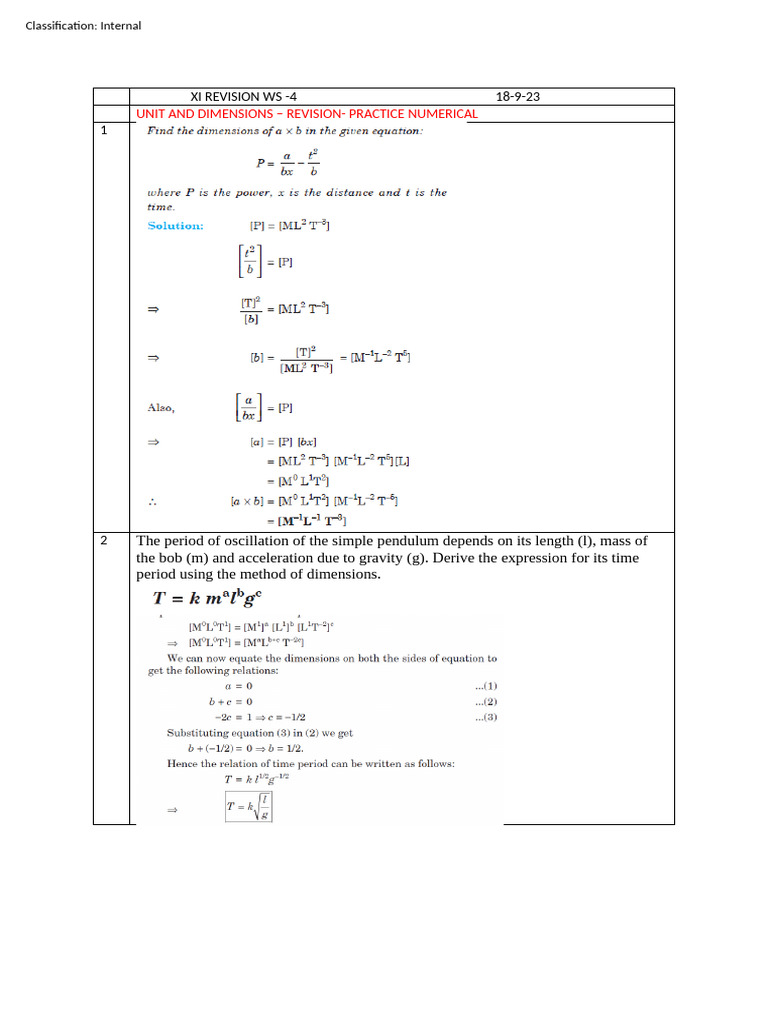 XI REVISION WS 4 - UNIT AND DIMENSIONS | PDF