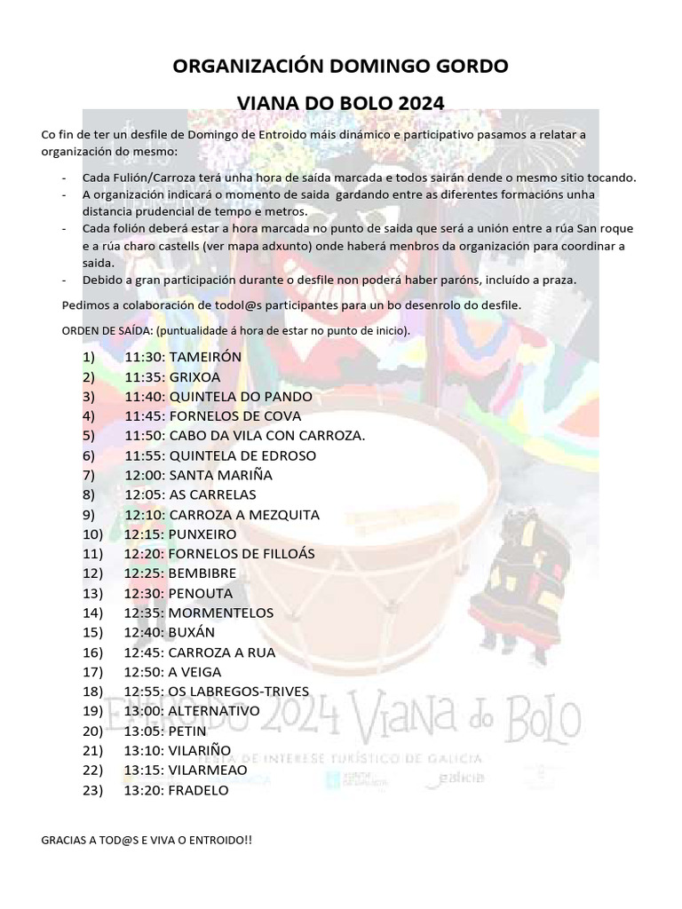 Orden e Mapa Desfile Entroido 2024 | PDF