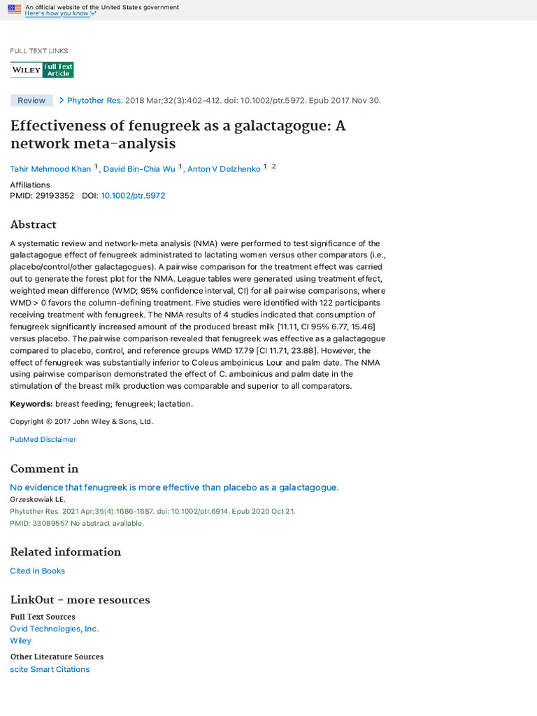 Effectiveness of fenugreek as a galactagogue_ A network meta-analysis ...