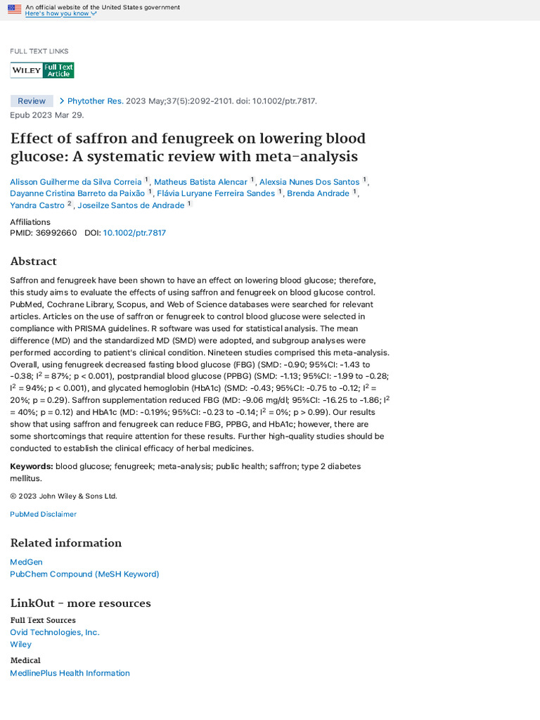 Effect of saffron and fenugreek on lowering blood glucose_ A systematic review with meta ...