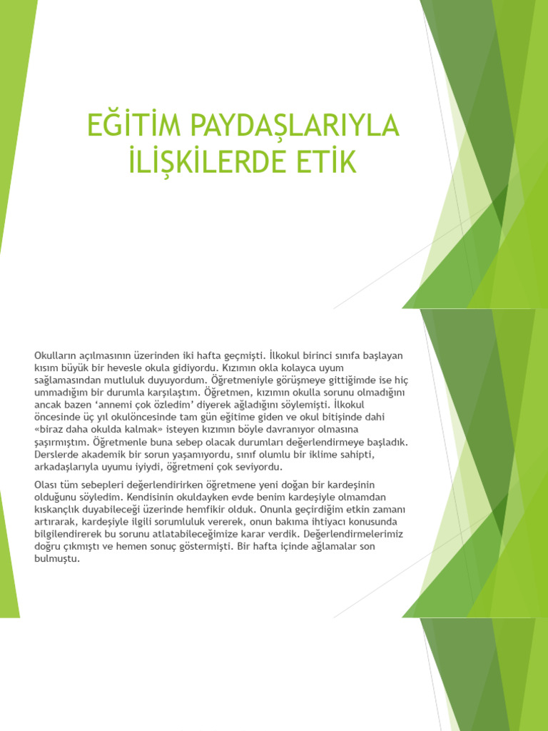 12.hafta (9. Bölüm) Eğitim Paydaşlarıyla Ilişkilerde Etik | PDF