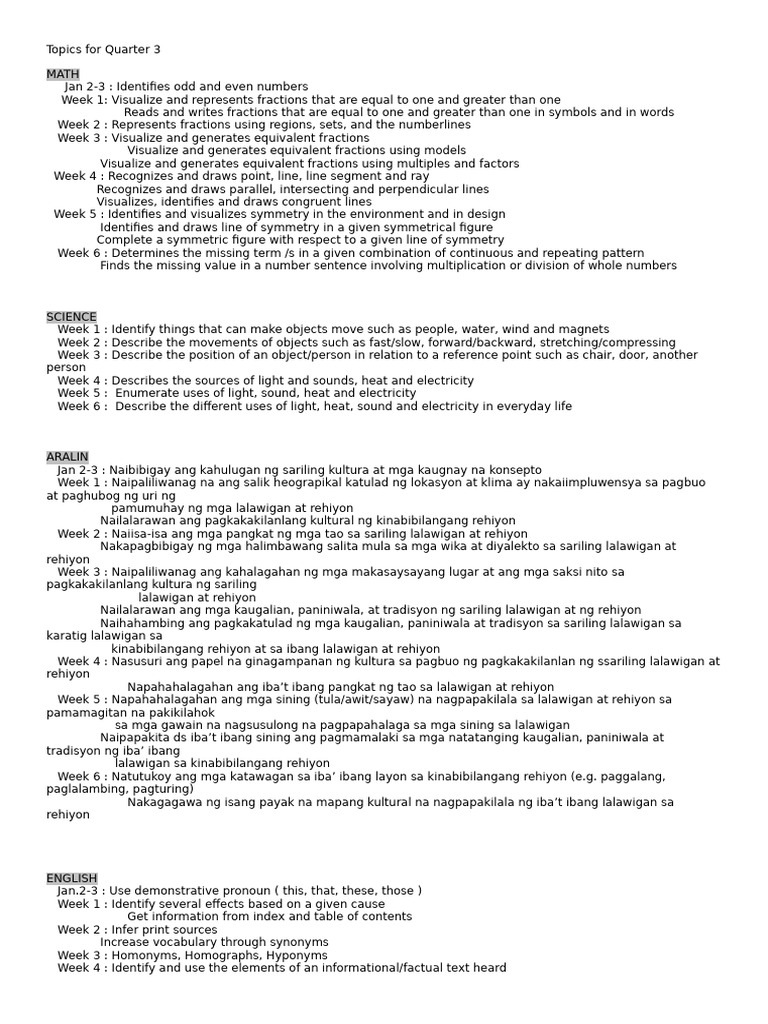 Topics for Quarter 3 | PDF | Symmetry