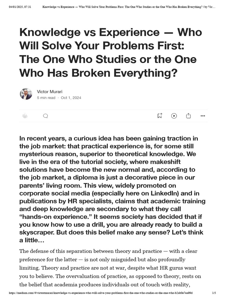 Knowledge vs Experience — Who Will Solve Your Problems First_ The One ...