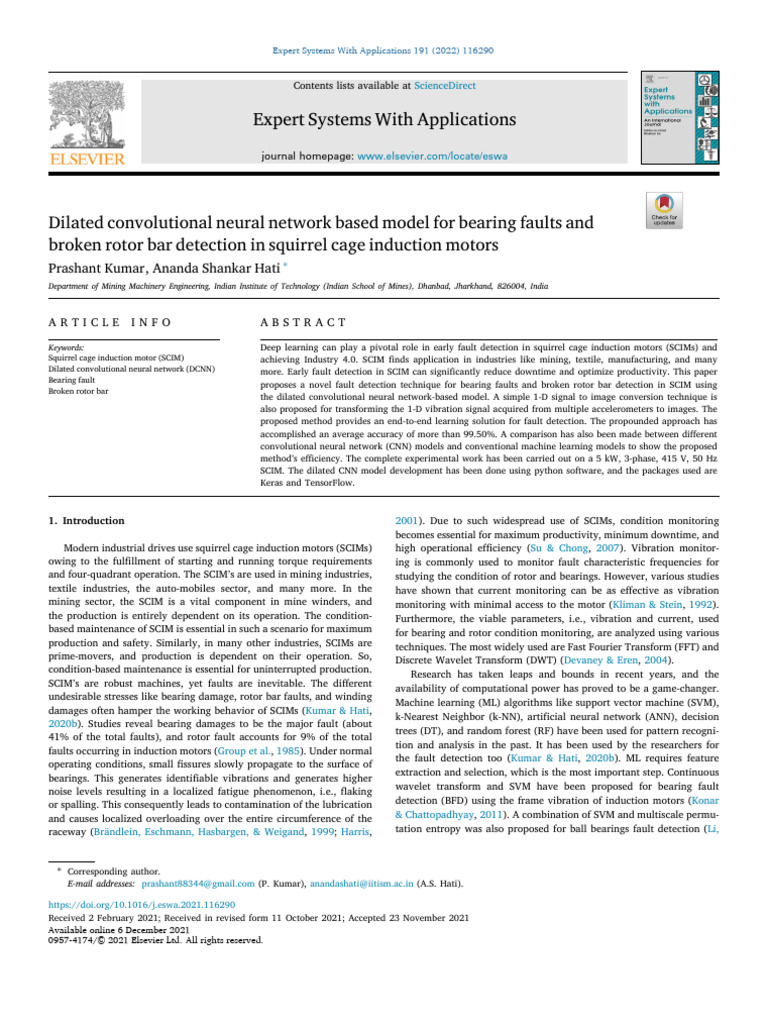 Dilated Convolutional Neural Network Based Model For Bearing Faults And