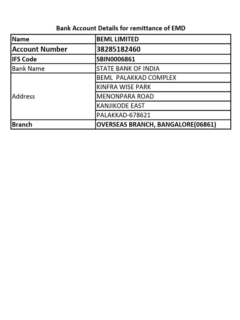 BEML Limited EMD Remittance Details | PDF