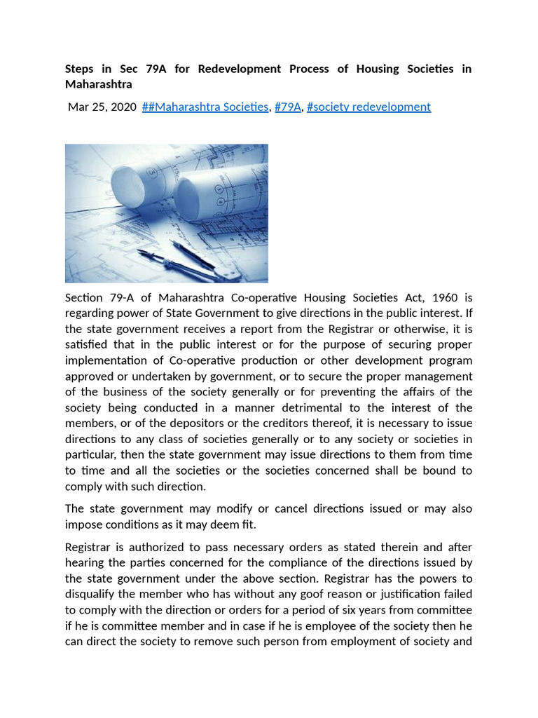 Steps in Sec 79A For Redevelopment Process of Housing Societies in ...